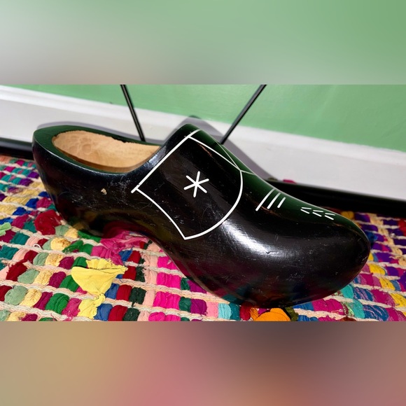Accents | Decorative Black Dutch Wooden Clog With White Design | Poshmark